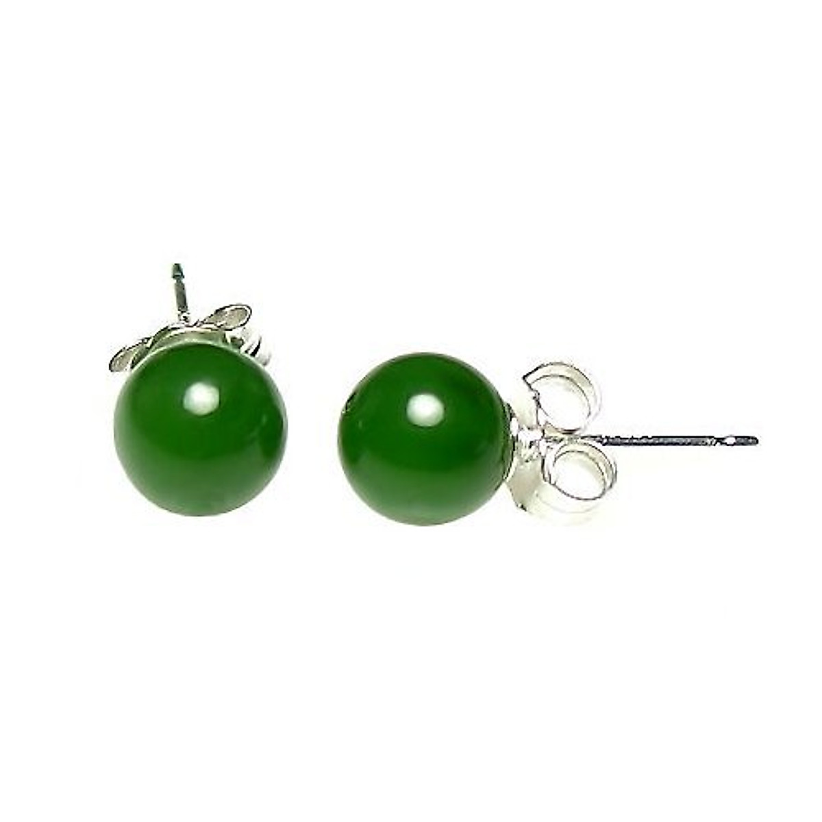 Trustmark 14K White Gold 6mm Natural Nephrite Green Jade Ball Stud Post Earrings