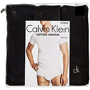 Calvin Klein Cotton Stretch V-Neck, Classic Fit T-Shirt, Men's (3-pack) (White or Black) (White, X-Large)