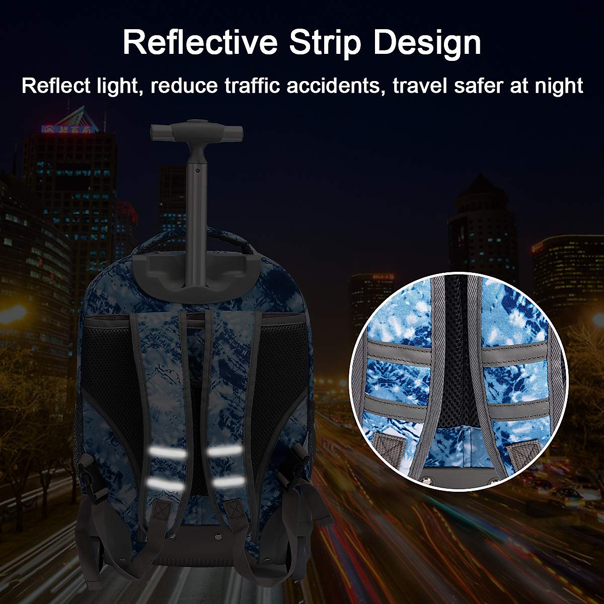 WEISHENGDA 18 inches Wheeled Rolling Backpack for Boys and Girls School Student Books Laptop Travel Trolley Bag, Blue