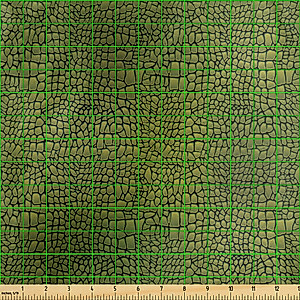 Lunarable Alligator Fabric by The Yard, Realistic Style Digital Illustration of Crocodile Reptile Animal Skin, Decorative Satin Fabric for Home Textiles and Crafts, 2 Yards, Olive Green