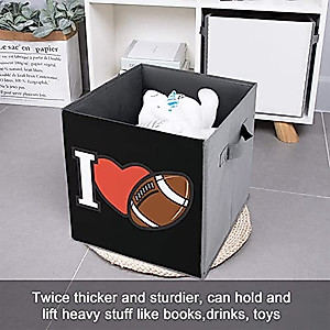 I Love Football Large Cubes Storage Bins Collapsible Canvas Storage Box Closet Organizers for Shelves