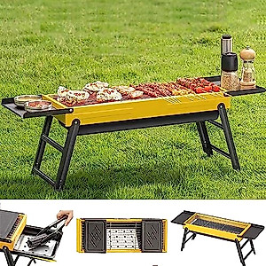 Advanced Folding Portable Barbecue Charcoal Grill, Barbecue Desk Tabletop Outdoor Stainless Steel Smoker BBQ for Outdoor Cooking Camping Picnics Beach