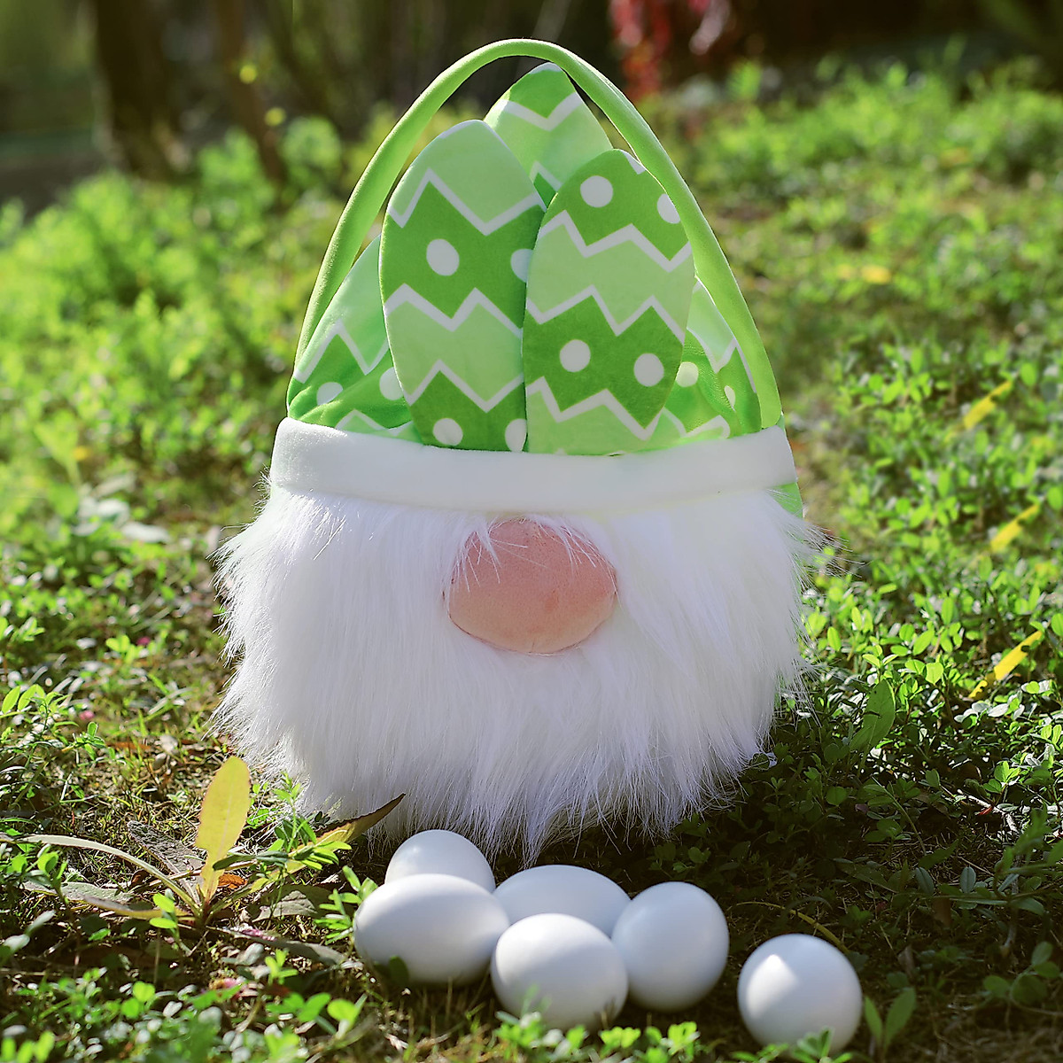 JOYIN 2 Pcs Plush Gnome Easter Basket 12.8" x 8.3", Furry Bunny Ears Gnome Basket for Spring Easter Party Favors, Egg Hunting, Decorations, Gifts for Kids