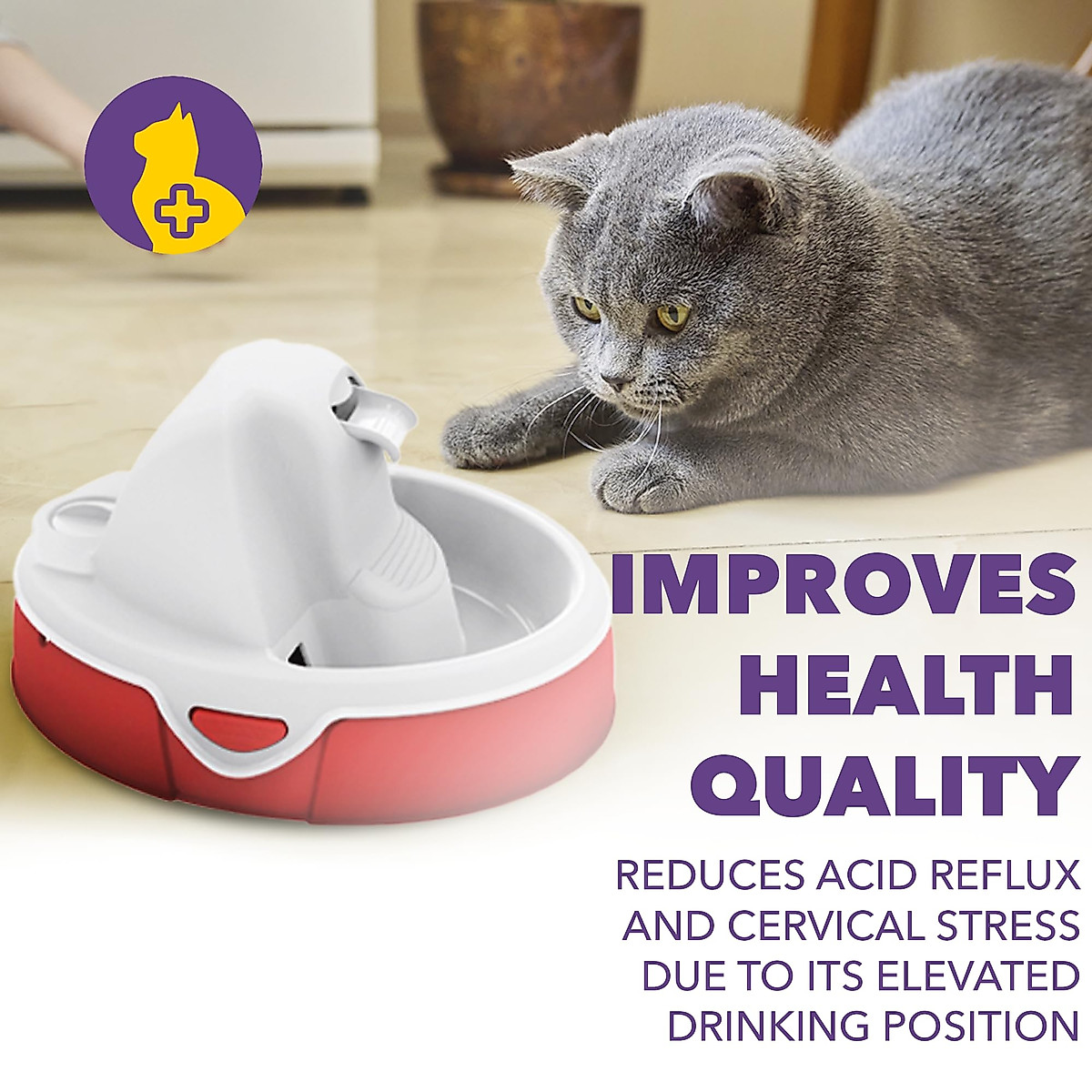 Aqua Flow Premium Pet Water Fountain - Automatic Dispenser Drinking Bowl for Cats and Dogs - Anti-Hair Drainage System - Replaceable Filters - Ideal for Multiple Pets - 52 up to 120 fl oz