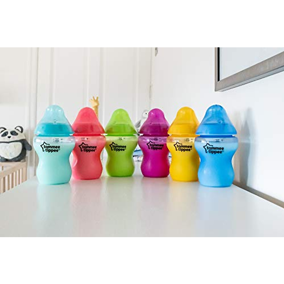 Tommee Tippee Closer To Nature Baby Bottles, Fiesta Collection Slow Flow Breast-Like Nipple With Anti-Colic Valve (9oz, 6 Count)