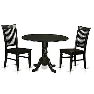 East West Furniture Dublin 3 Piece Room Set Contains a Round Kitchen Table with Dropleaf and 2 Dining Chairs, 42x42 Inch, Black