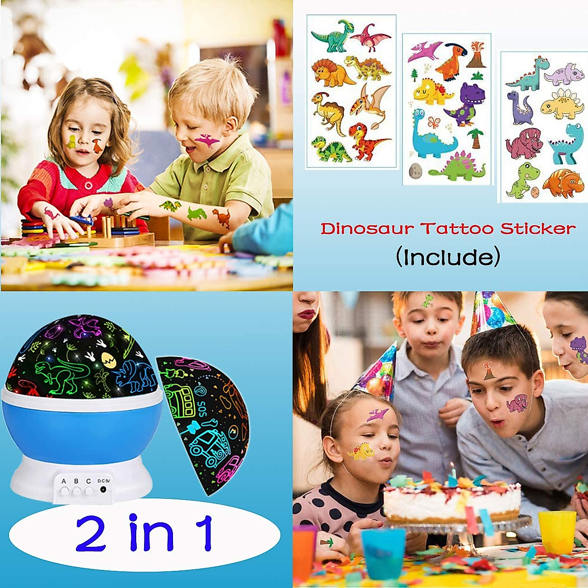 HONGID Dinosaur Night Light for Kids,Night Light Projector Built-in 12 Light Songs 360 Degree Rotating 16 Colorful Lights for Children Kids Birthday, Parties.Baby Stuff