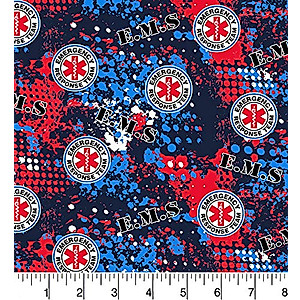 SYKEL ENTERPRISES Ambulance Cotton FABRIC-911 Emergency Cotton Fabric with Abstract Geometric Design-Sold by The Yard
