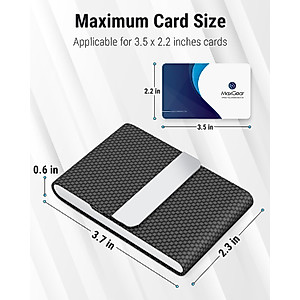 MaxGear Business Card Holder, PU Leather Business Card Case Pocket Card Holders for Men or Women, Metal Slim Name Card Holder RFID Blocking Business Card Carrier with Magnetic Closure, Black Carbon