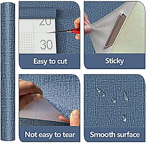 Blue Wallpaper Grasscloth Peel and Stick Wallpaper 17.7inchx118.1inch Textured Wallpaper Peel and Stick Grasscloth Wallpaper Blue Contact Paper for Cabinets Self Adhesive Removable Wall Paper Vinyl