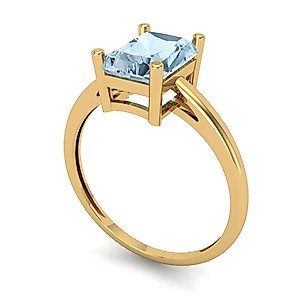 2.1 ct Emerald Cut Solitaire Aquamarine Classic Bridal Wedding Statement ring Solid 18K Yellow Gold for Women Size 7.5