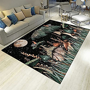 LGGQQW Trippy Area Rug Mushroom, Fairy Carpet Moon and Star Rug Snails Fantasy Area Rug for Bedroom Livingroom Plants and Leaves Home Decor, 20inch x 32inch