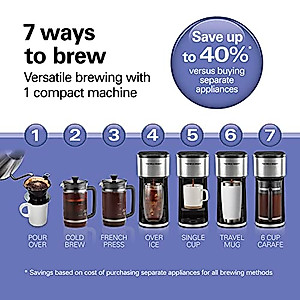 Hamilton Beach Home Barista 7-in-1 Coffee Maker with Seven Ways to Brew, 6 Cup Carafe, Drip, Single Serve, French Press, Pour Over, Cold Brew, Easy-Fill Reservoir, Black (46251)