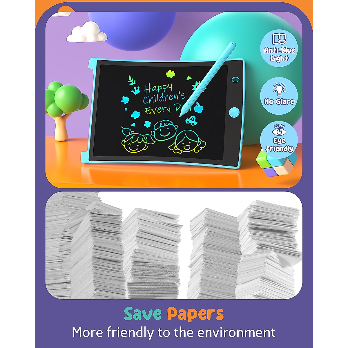 Orsen Colorful 8.5 Inch LCD Writing Tablet for Kids, Electronic Sketch Drawing Pad Doodle Board, Toddler Learning Educational Toys Gifts for Girls&boys 3 4 5 6 7