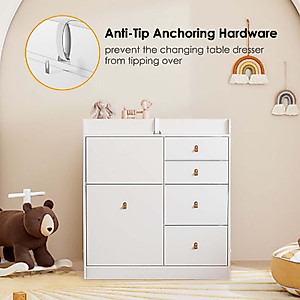 BANIROMAY Baby Changing Table Dresser with 4 Drawers, Nursery Dresser Diaper Table with Changing Pad for Kids Room, Bedroom (White) (White)