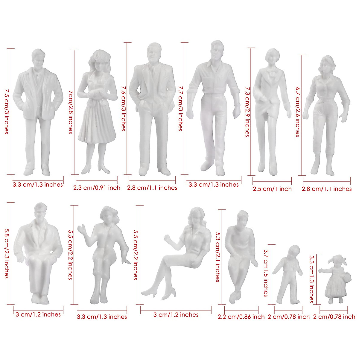 DS. DISTINCTIVE STYLE Unpainted Figures 1:24 Scale 24 Pieces Assorted Poses Miniature People for Architectural Layout Project G Scale Model Trains Railroads Home Bonsai Decor