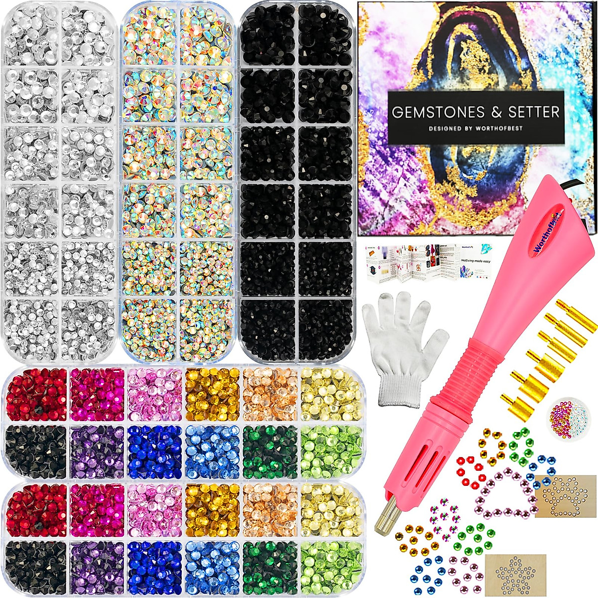 Hotfix Rhinestone Applicator, Bedazzler Kit with Rhinestones for Clothes Crafts, Hot Fix Rinestones Applicator Wand Setter Tool, Hot Fixed Crystal Bling Machine Heat Pen for Clothing Fabric Adults