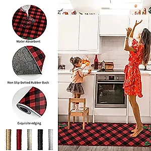FDECOR Christmas Kitchen Mats Set of 2, Christmas Red Lattice Berry Cushioned Rugs Floor Mats for Kitchen Laundry,Non Slip Farmhouse Kitchen Runner Rugs Comfort Standing Mat, 19.7x31.5in+19.7x63in