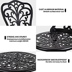 Polar Aurora 3 Piece Aluminum Patio Bistro Set Cast Aluminum Bistro Table Set Outdoor Round Dining Table with Umbrella Hole for Porch, Lawn, Garden, Backyard, Pool, Classic Black