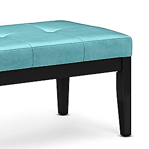 SIMPLIHOME Lacey 42 Inch Wide Contemporary Rectangle Tufted Ottoman Bench in Aqua Velvet Fabric, For the Living Room and Bedroom