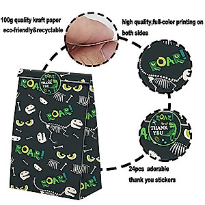 Dinosaur Goodie Bags-24 Pcs Dinosaur Party Favors Candy Bags with Stickers, Dinosaur Goody Gift Treat Bags Dinosaur Themed Birthday Party Supplies