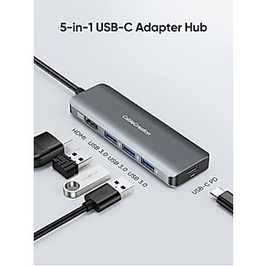 CableCreation USB-C Hub 4K 60Hz, 5-in-1 USB C Multiport Adapter with HDMI and 3 USB 3.0 Ports, 100W Power Delivery, Compatible with MacBook Pro, MacBook Air, Mac Mini, iPad Pro, Surface Pro, XPS