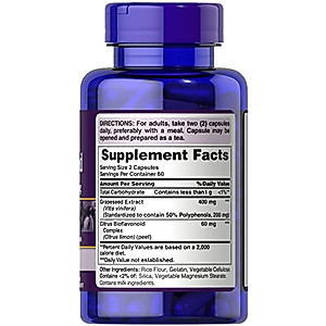 Puritans Pride Grapeseed Extract 200 Mg Capsules, 120 Count