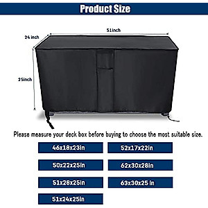 Kingling Deck Box Cover, Outdoor Storage Box Cover for YITAHOME 100 Gallon/Keter 80 Gallon Deck Box, Waterproof Outside Storage Bench Deck Boxes Covers Black (50" L x 22" W x 25" H)