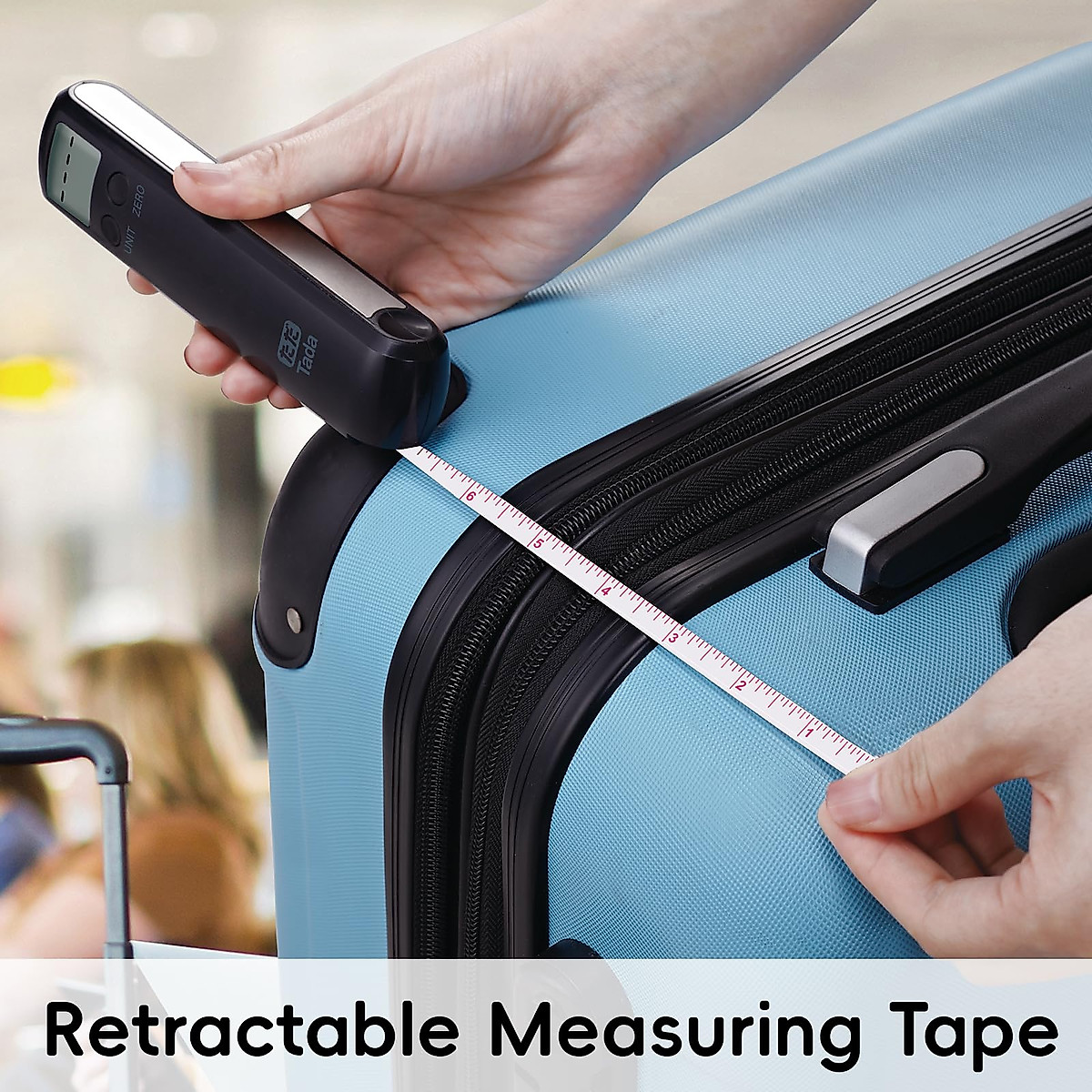 TADA 110 lbs Travel Luggage Scale Battery-Free Portable Digital Hanging Hand Baggage Scale for Travel Suitcase Weight Scale with Built-in Measuring Tape