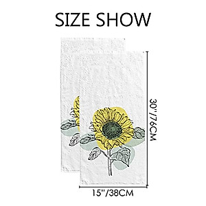 XOLLAR Bath Hand Towel for Bathroom Art Sunflower Floral Leaves 2 Pieces Decorative Fingertip Towels Soft Absorbent Kitchen Dish Face Drying Cloth 30 x 15 inch Quick Dry