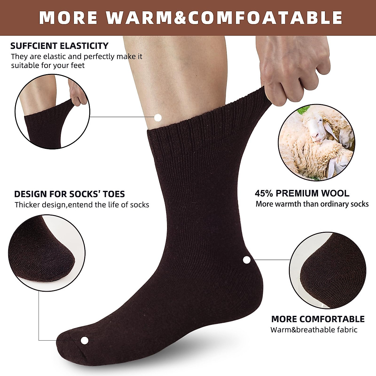 VoJoPi 5 Pairs Wool Socks Mens Thick Thermal Winter Socks for Men Warm Hiking Socks Super Soft Cozy Boot Socks
