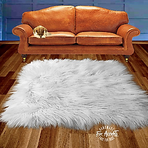 Fur Accents Luxury, Icelandic Sheepskin, Faux Fur Rectangle Area Rug - Natural Look and Feel - Long Hair Shag - Pelt Rug - Designer Art Rugs Handmade to Order USA (5'x6', White)