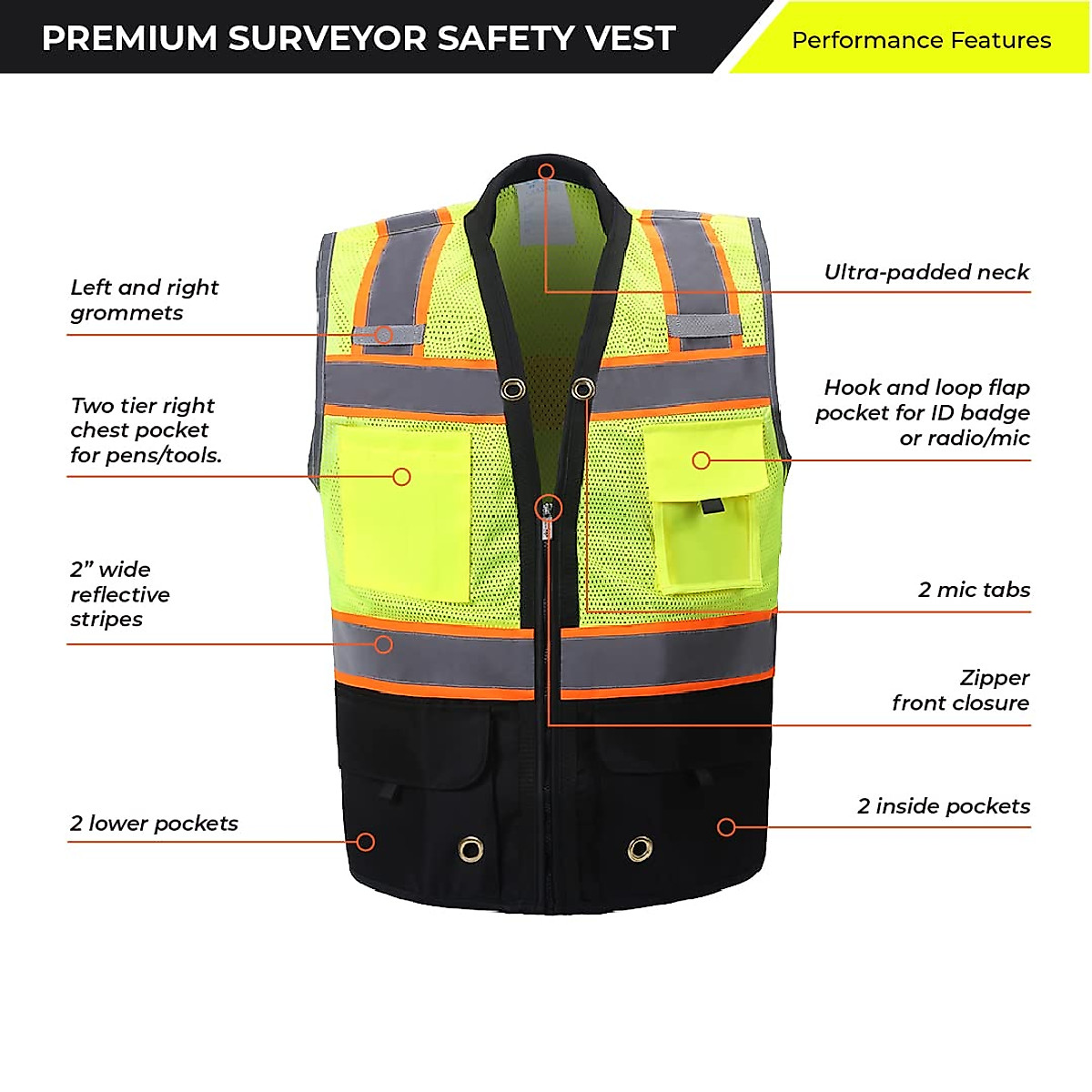 Shine Bright Safety Vest - High Visibility with Reflective Straps and Pockets – Premium, Soft, Durable, and Breathable – ANSI CLASS 2 (Size XL, Black)
