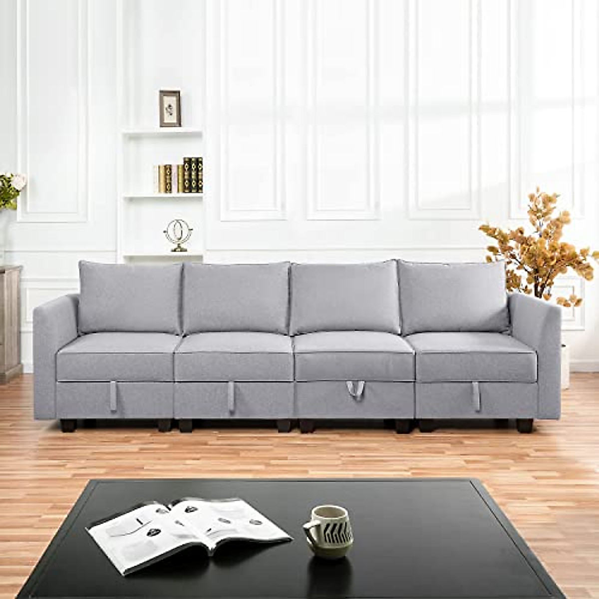 Elizabeth Modular 4 Piece Sofa for Living Room with Extendable Design & Soft Comfortable Seating – Linen Modern sofa couch with Sturdy Wooden Frame, Ideal for Small Spaces, Easy Assembly, Gray