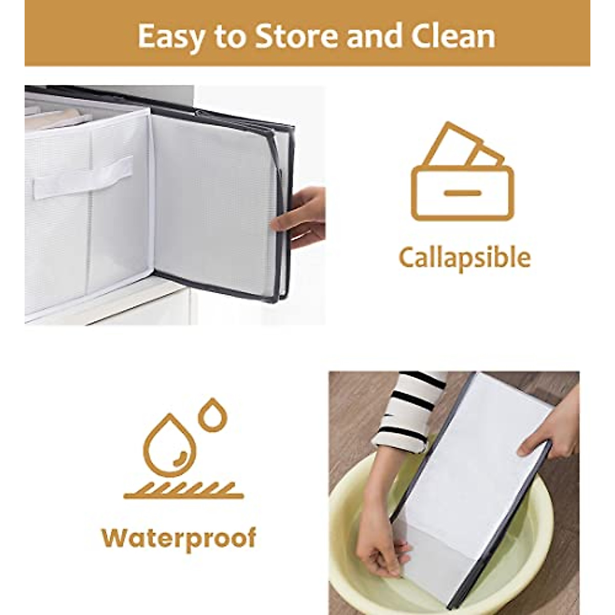 YUXES Dividers Drawer Organizer for Clothing Closet Shelf Wardrobe Clothes Organizer for Folded Clothes Jeans Pants Shirts Storage Bin Container for Bedroom Washable Collapsible