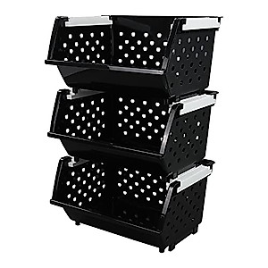 Teyyvn 3 Packs Plastic Stackable Storage Baskets, Stacking Plastic Bins for Organizer