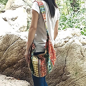 jinghuiyue Bohemian Hippie Crossbody Bag Purse Zip Hobo Sling Bag Handmade Thai Top Messenger Bags (256-511)