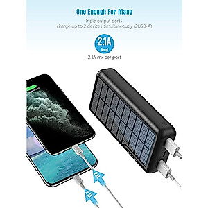 MINRISE Portable Charger 30000mAh, Power Bank Solar Charger with 2 USB Outputs and USB-C (Input Only), External Battery Pack for Outdoor Activities Compatible with Cellphones etc