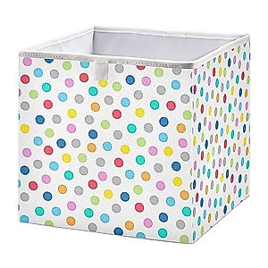 Emelivor Polka Dot Cube Storage Bin Fabric Storage Cubes Large Storage Baskets for Shelves Collapsible Cube Organizer Bins for Shelves Nursery Closer Bedroom Home,11 x 11inch
