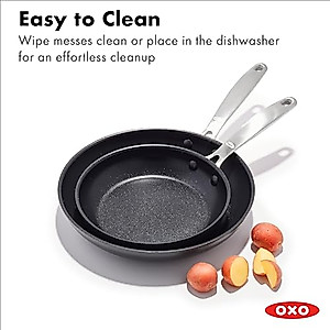 OXO Enhanced 8" and 10" Frying Pan Skillet Set, Healthy Ceramic Nonstick, PFAS-Free, Stainless Steel Handle, Dishwasher Safe, Oven Safe, Black