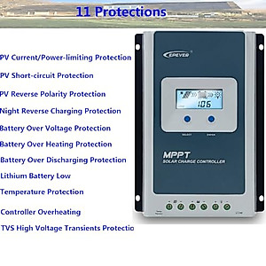 EPEVER 30A MPPT Solar Charger Controller with Tempreture Sensor 12V 24V Auto Indentify Apply for Lead Acid Lithium LiFePO4 (Tracer3210+MT50+USB+Tempreture Sensor)
