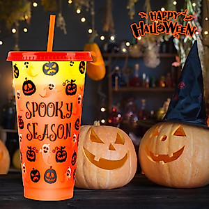 VoziSpace Halloween Decorations Color Changing Reusable Cups with Lids and Straws - 12 Pack 24 oz Plastic Tumblers Bulk with Lids and Straws - Reusable for Party Cups