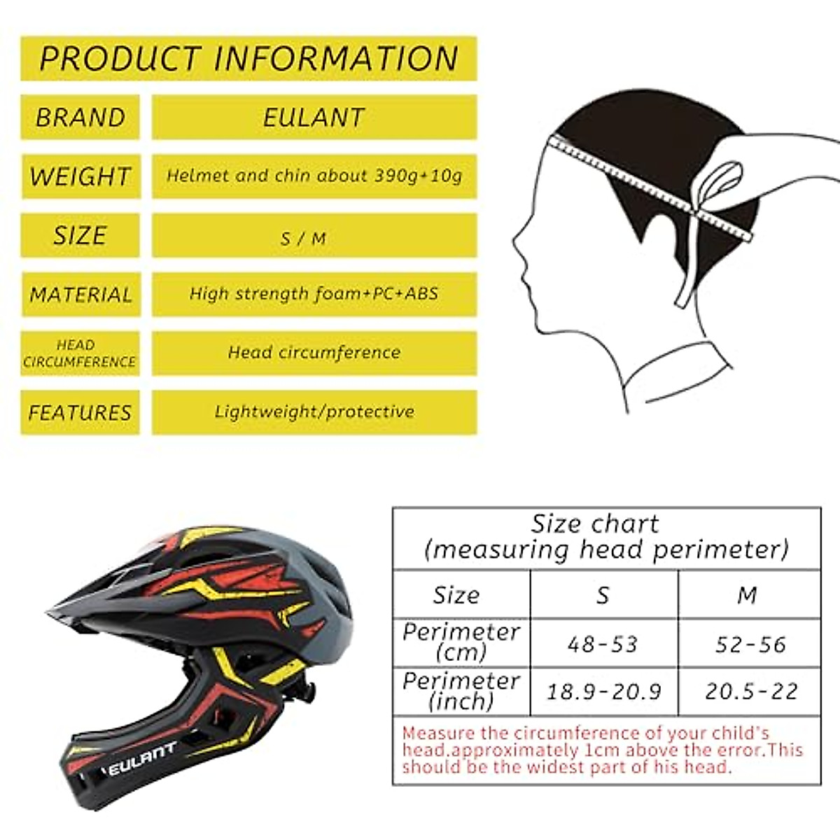 EULANT Kids Full Face Helmet with Chin Guard, Lightweight Kids Bike Helmet, Toddler Cycling Helmet for MTB BMX Skating Scooter, Child Bicycle Helmets,