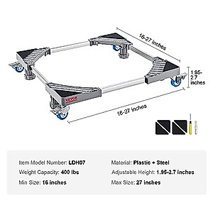 VEVOR Mini Fridge Stand, 27'' Universal Mobile Base with 4 Strong Feet, 4 Locking Swivel Wheels, Adjustable Furniture Mover Mobile Base for Washing Machine, Refrigerator, Washer and Dryer