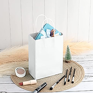 25pcs Paper Bags with Handles. Small Gift Bags Party Favor Bags Goodie Bags Shopping Bags. White Gift Bags with Handles Bulk for Birthday Wedding Retail Business Festivals Arts DIY Crafts 5.9x3.1x8.3 Inches