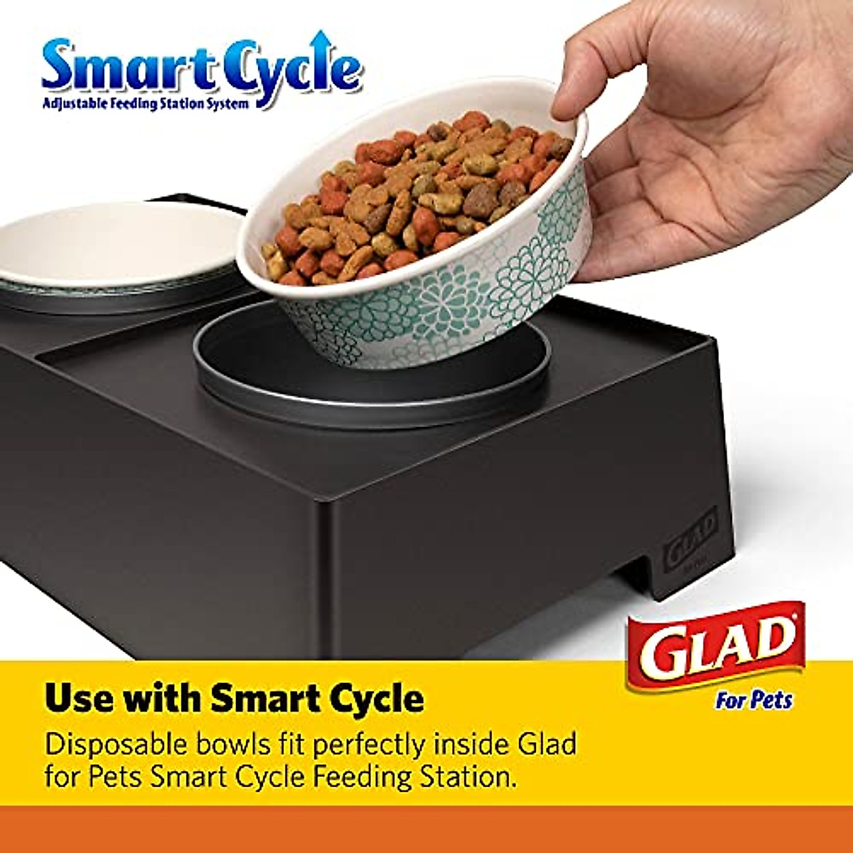 Glad for Pets Disposable Feeding Bowls | Small Dog Bowls in Teal Pattern | 1.75 Cup Feeding Size, 50 Count - Dog Bowls are Great for Dry and Wet Dog Food or Water