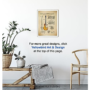 Guitar Patent Print - Iconic Electric Guitar of Famous Musicians - Music Gift for Rock n Roll Fan, Musicians, Guitar Player - Cool Wall Art, Home Decor Artwork Poster Picture - 8x10 Unframed