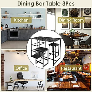 AOOU 3-Piece Dining Table Set, High Industrial Bar Dining Table with PU Padded Stools, Space Saving w/Storage Shelves, Tall Counter Height Bar Table Set, for Living Room/Kitchen/Restaurant