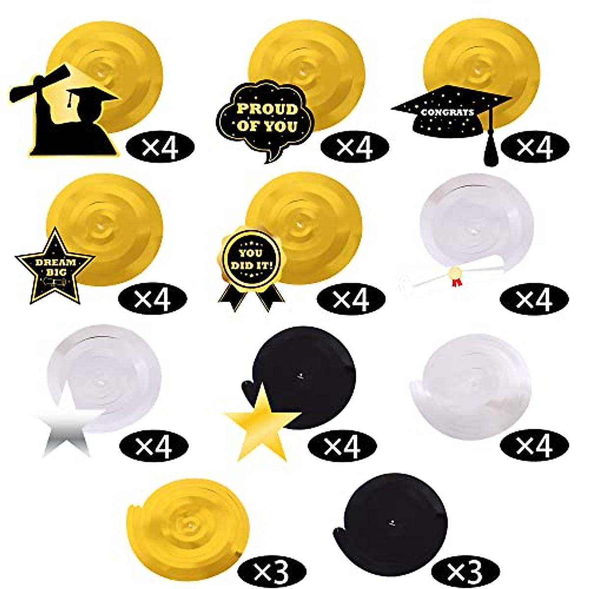 42PCS Graduation Decorations 2023 Hanging Swirls Party Supplies - Grad Star/Mortarboards/Diplomas Ceiling Foil Ornaments（Black,Silver,Gold）