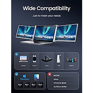 FQQ 14” Triple Laptop Monitor Extender, 1920*1200P FHD IPS Portable Monitor for 15” - 17.3" Laptop, 16:10, Dual Monitor Display for Win/MAC, HDMI/USB-C Plug & Play (Not for Linux Chromebook), S15 Gray